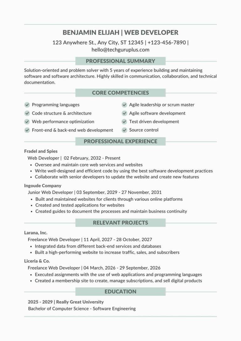 Web Developer Resume 20 Templates Download In Word Docx