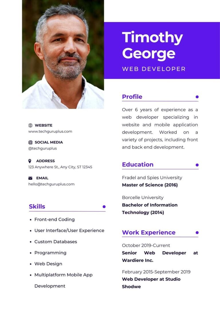 Web Developer Resume 20 Templates Download in Word (.docx)