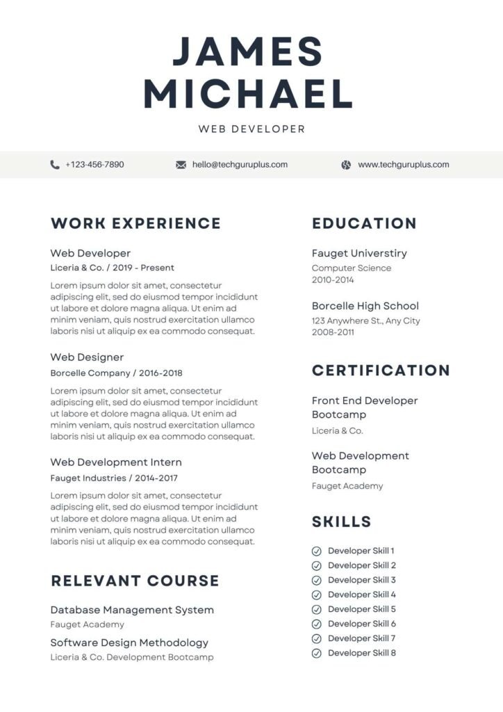 Web Developer Resume 20 Templates Download in Word (.docx)