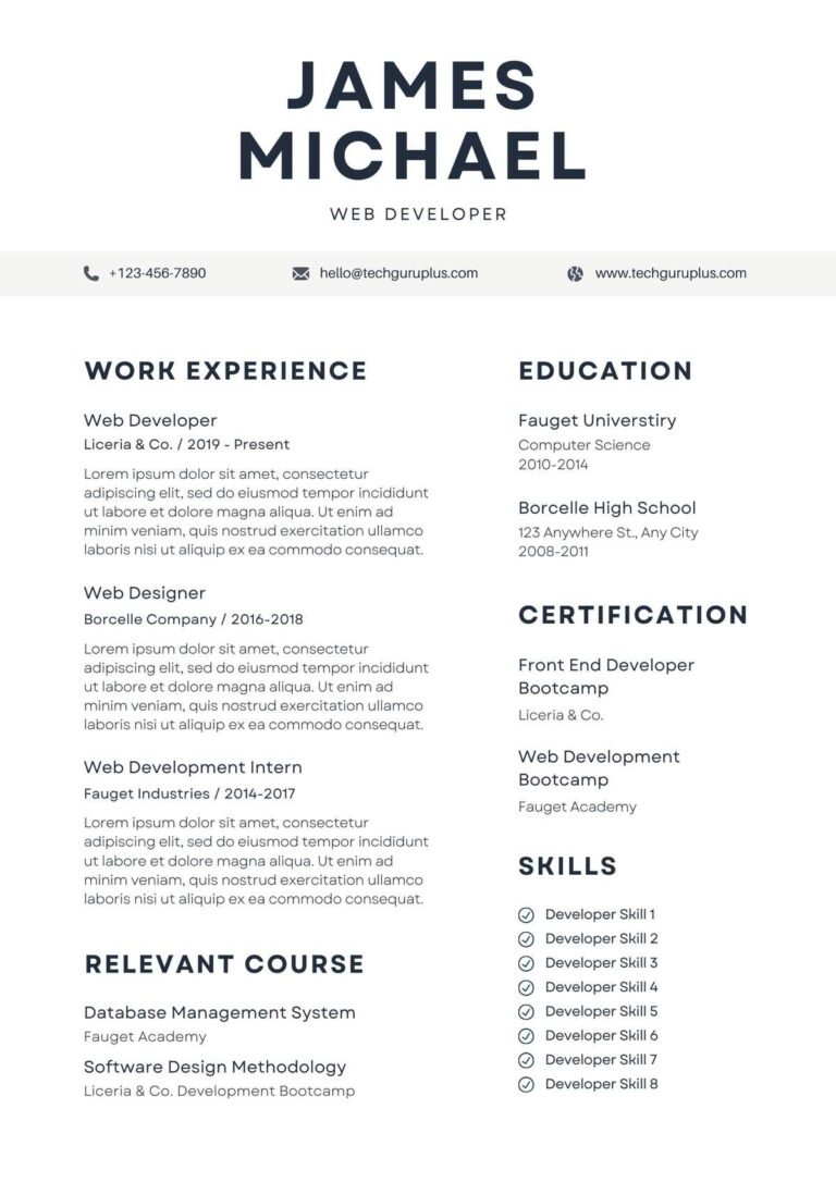 Web Developer Resume 20 Templates Download in Word (.docx)