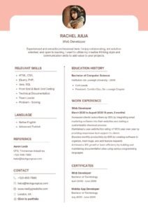 Web Developer Resume 20 Templates Download in Word (.docx)