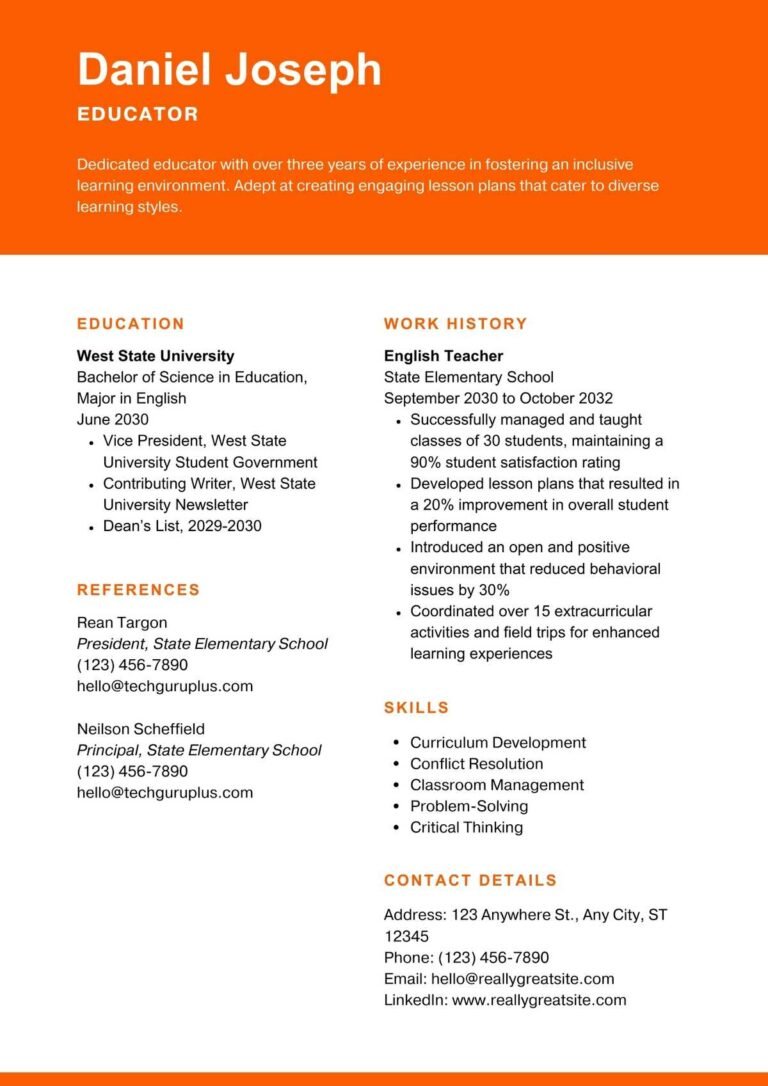 School Teacher Resume 20 Templates Download in Word (.docx)