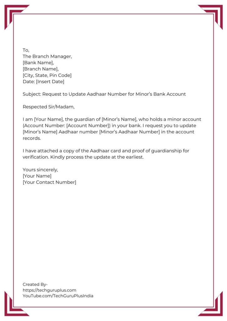 Application for Updating Aadhaar Number in Bank Account [5 Format]