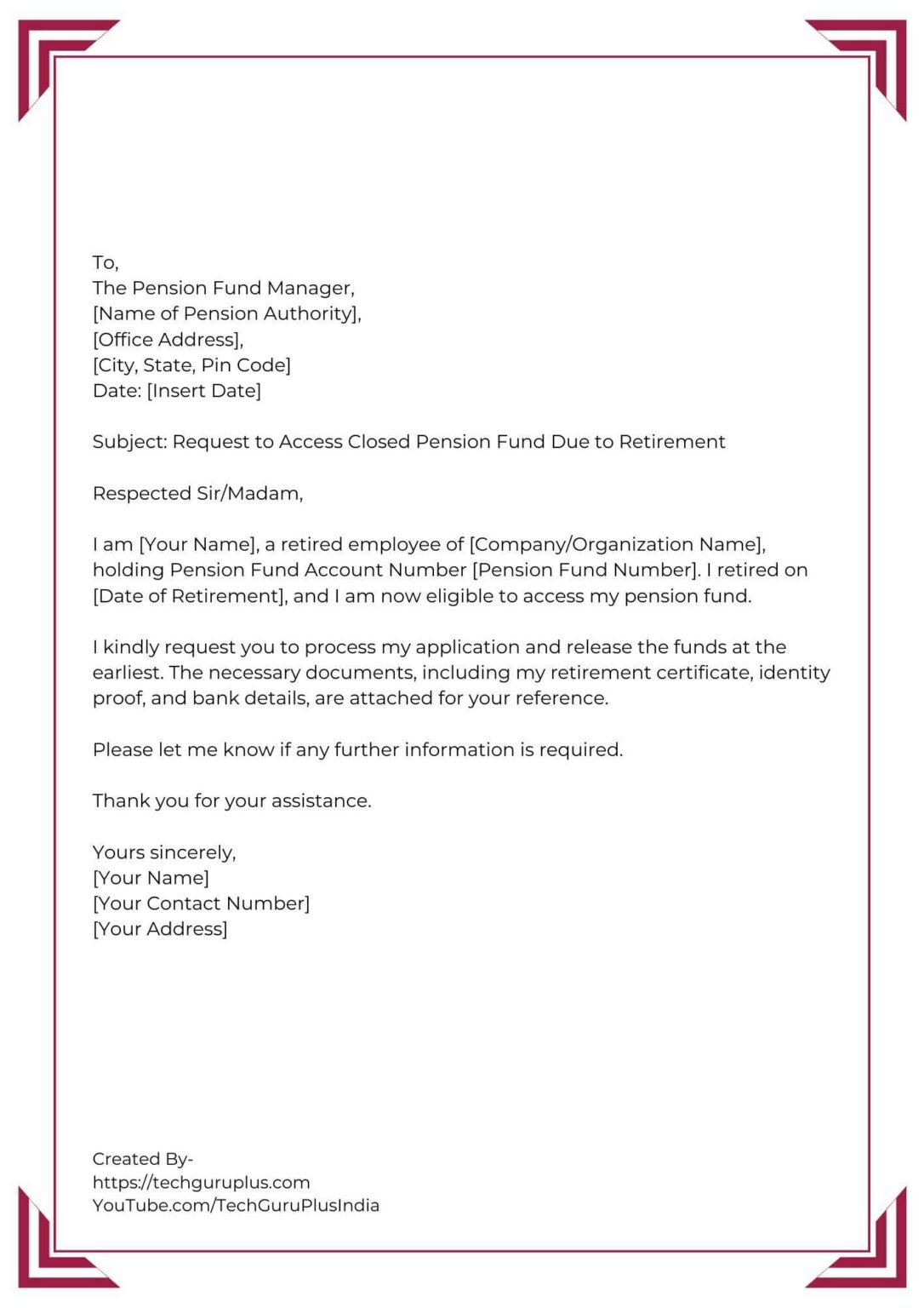 Application for Accessing Closed Pension Fund [5 Format]