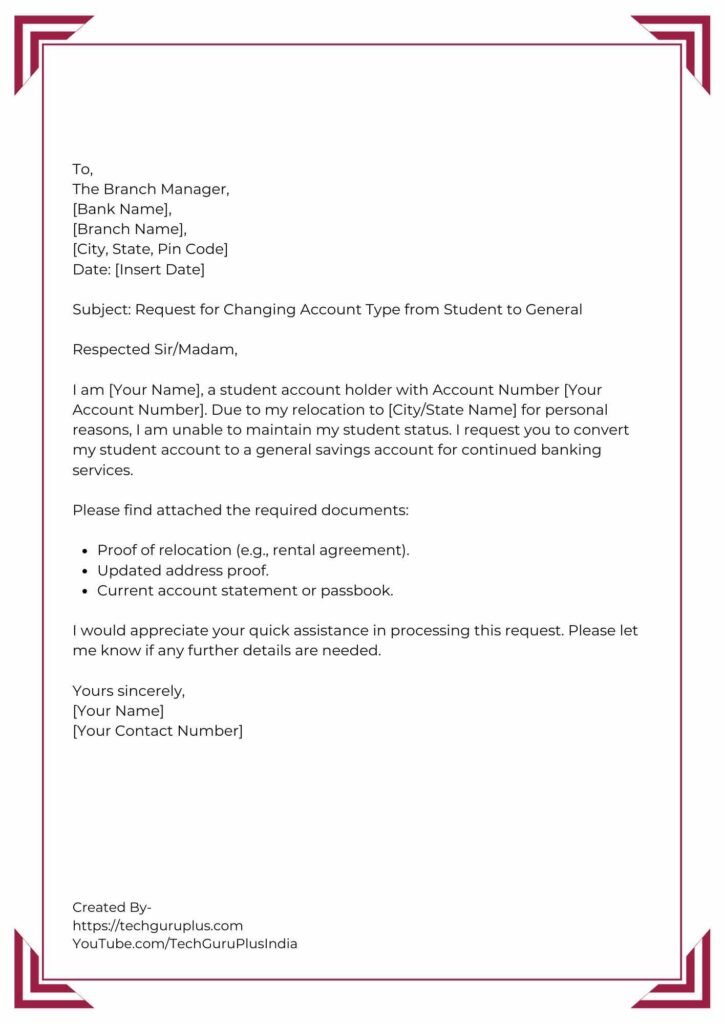 Application for Changing Account Type From Student to General Account ...