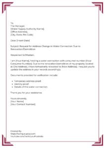 Application for Address Change in Water Connection [5 Format]