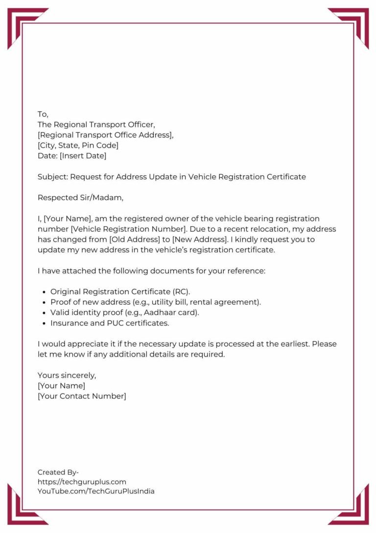 Application for Vehicle Registration Details Update [5 Format]