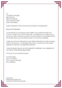 Application for Requesting Bank Statement for Visa Processing [5 Format]
