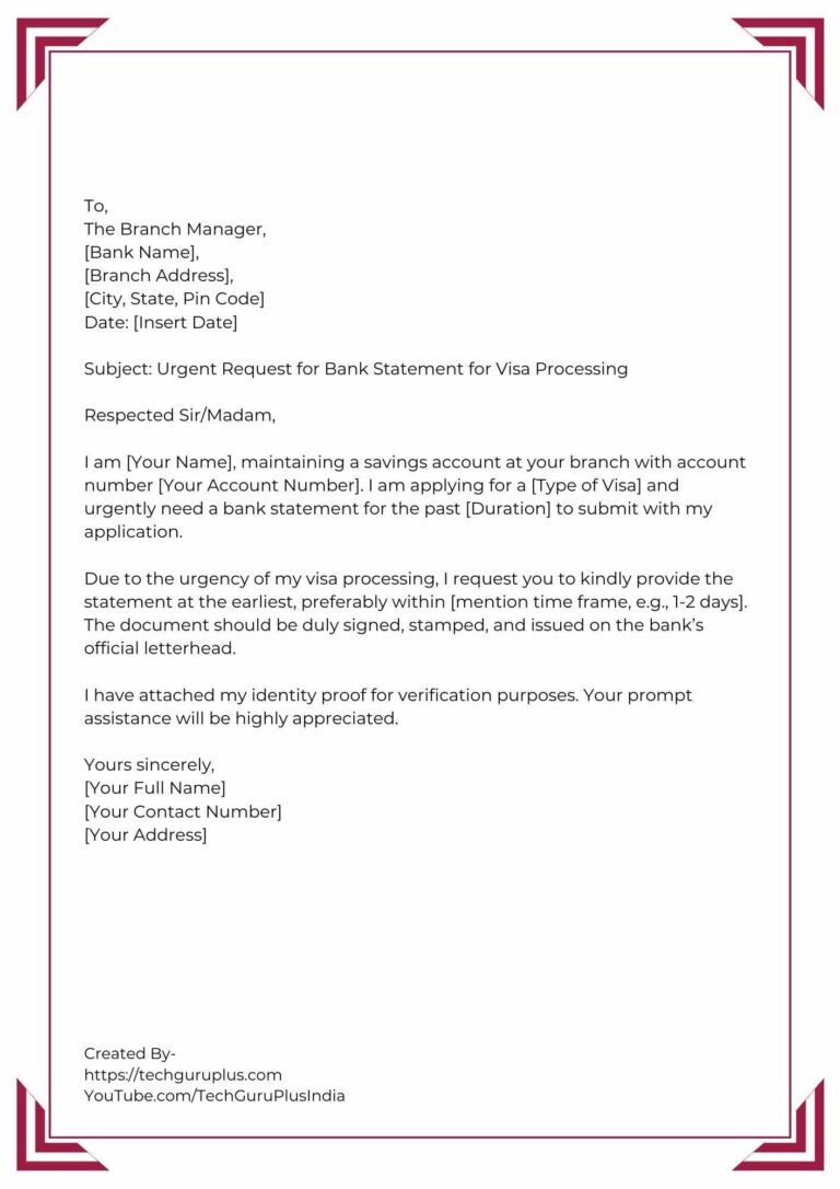Application for Requesting Bank Statement for Visa Processing [5 Format]