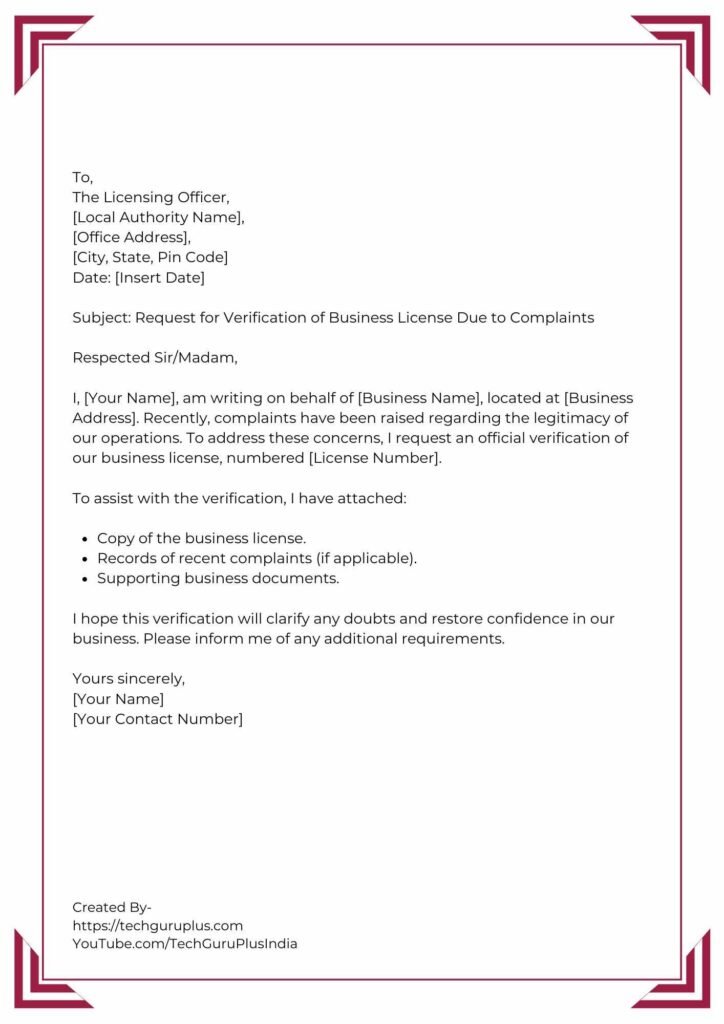 Application for Verification of Local Business License [5 Format]