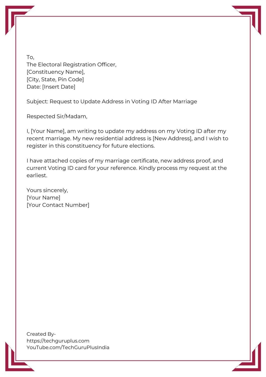 Application for Changing Address in Voting ID [5 Formats]