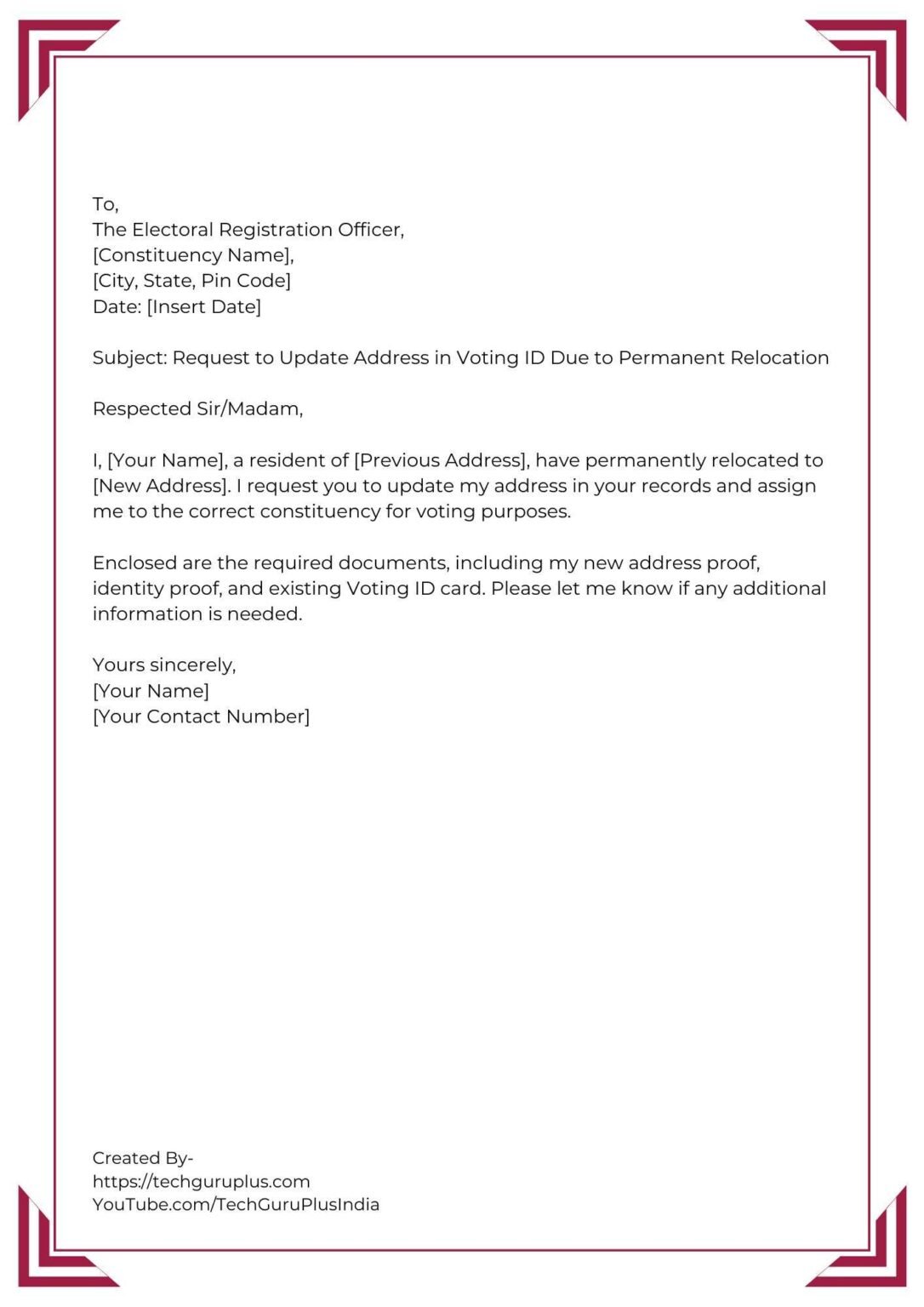 Application for Changing Address in Voting ID [5 Formats]