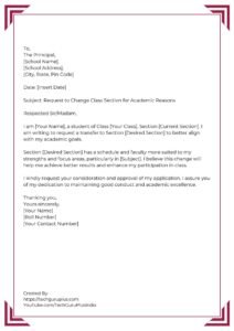 Application for Changing Class Section of School/College [5 Format]