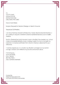 Application for Changing Class Section of School/College [5 Format]