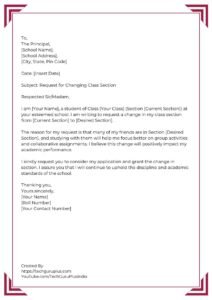 Application for Changing Class Section of School/College [5 Format]