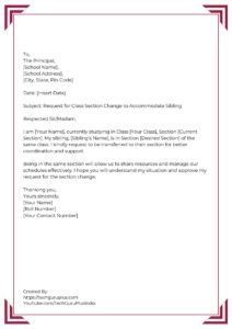 Application for Changing Class Section of School/College [5 Format]