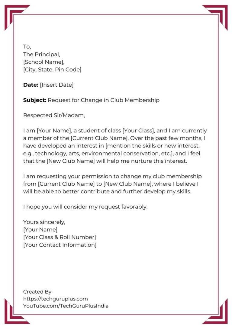 Application for Changing Club Membership in School [5 Formats]
