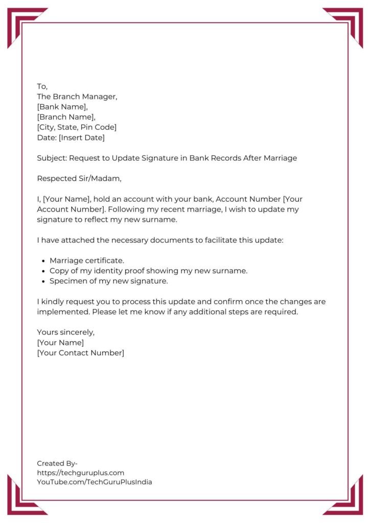 Application for Changing Signature in Bank Records [5 Format]