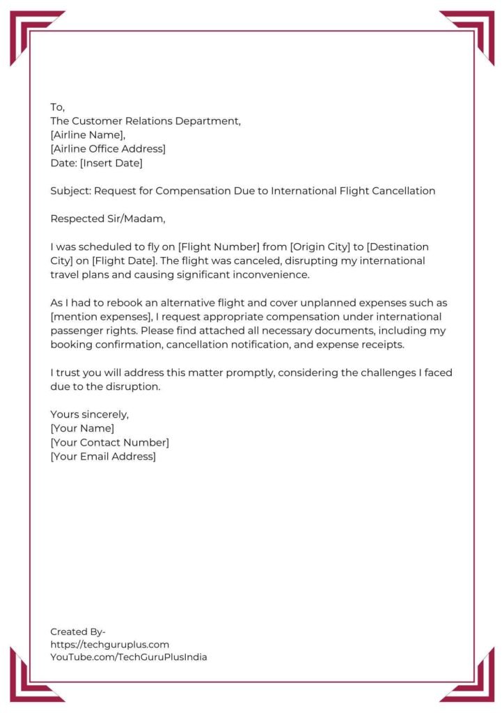 Application for Compensation Due to Flight Cancellation [5 Format]