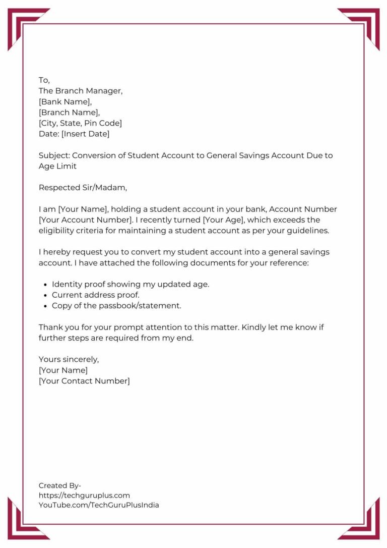 Application for Changing Account Type From Student to General Account ...