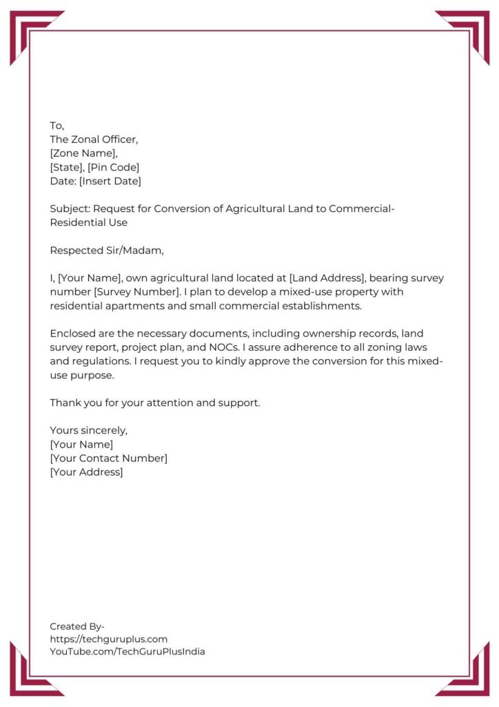 Application for Converting Agricultural Land to Residential Use [5 Format]