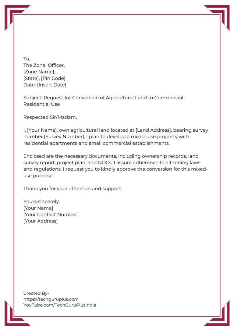 Application for Converting Agricultural Land to Residential Use [5 Format]