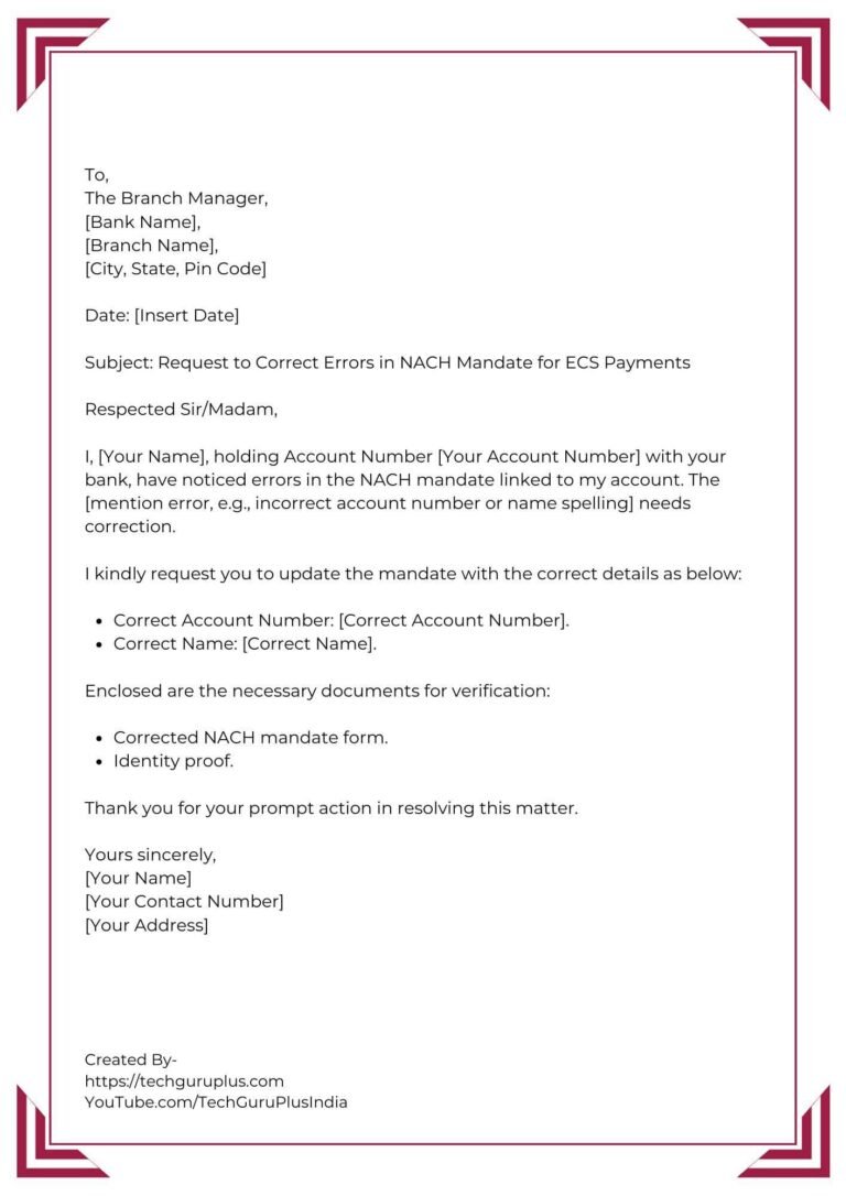 Application for Updating Account for NACH Mandate (ECS Payment) [5 Format]