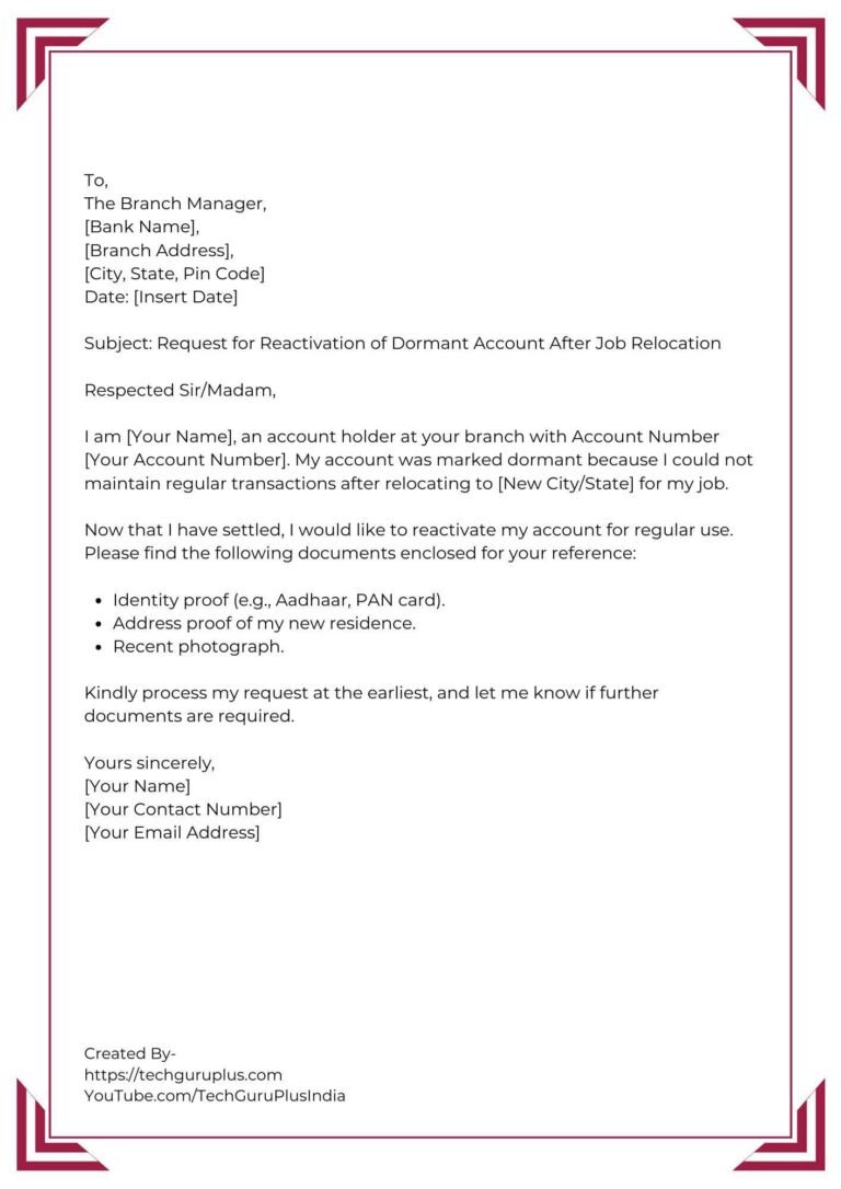 Application for Bank Account Dormancy Activation [5 Format]