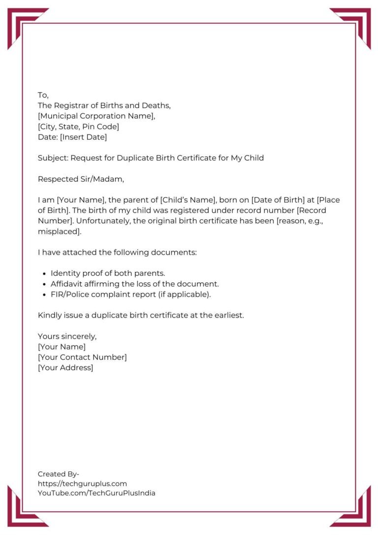 Application for Issuance of a Duplicate Birth Certificate [5 Format]