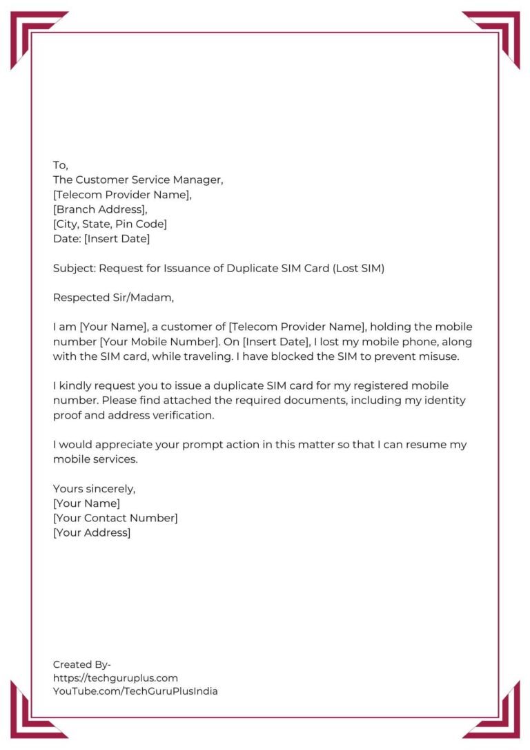 Application for Duplicate SIM Card Issuance [5 Format]