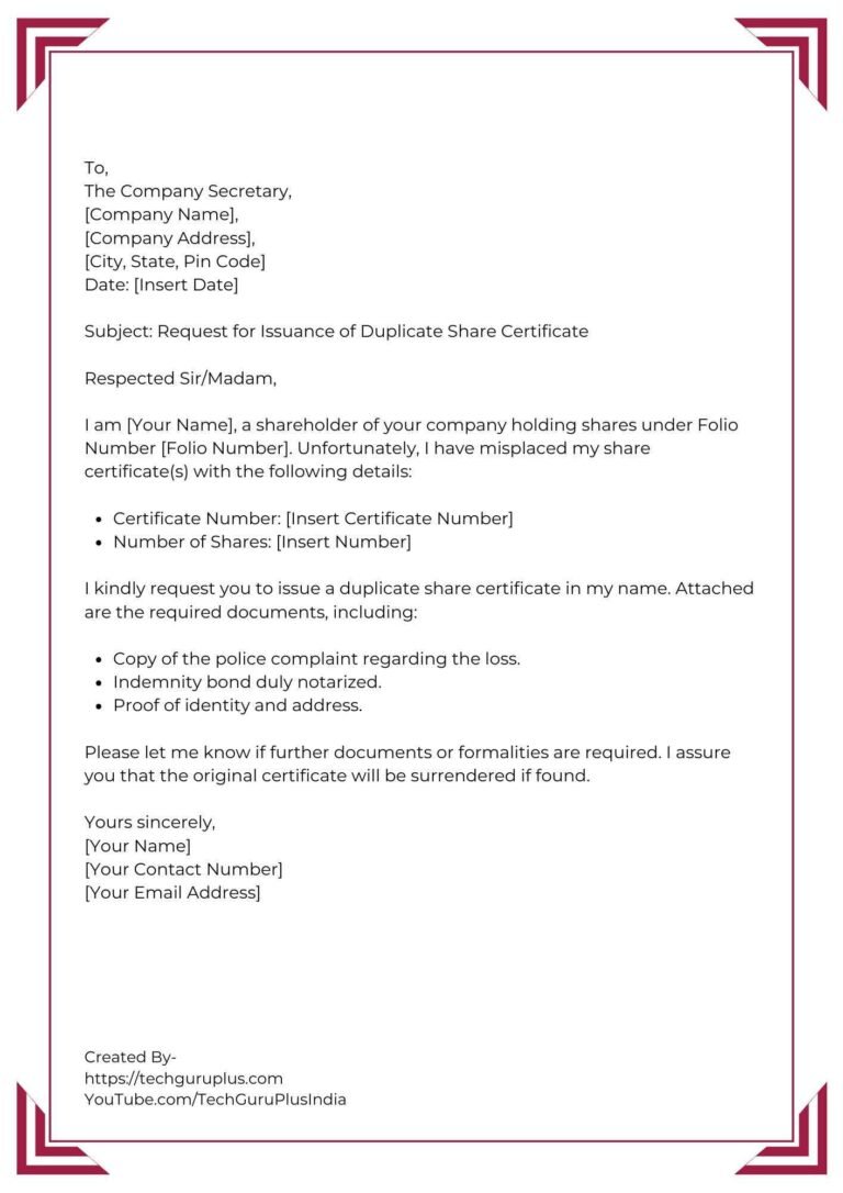 Application for Duplicate Marksheet in School/College [5 Format]