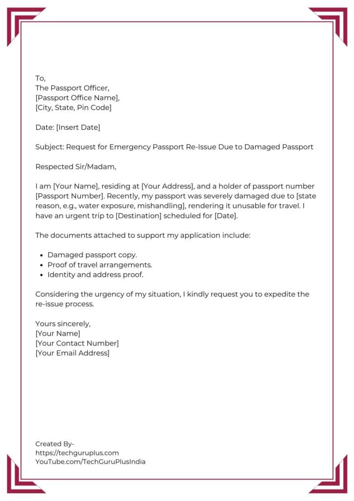 Application for Emergency Passport Re-Issue [5 Format]