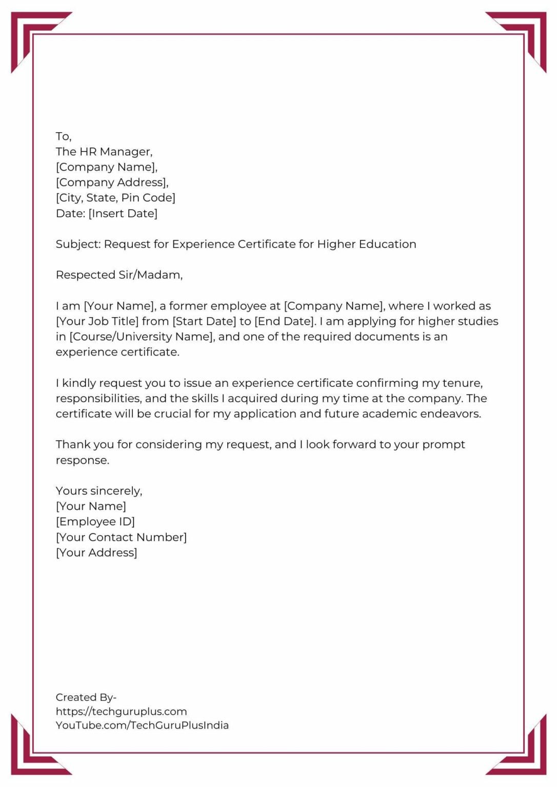 Application for Requesting Experience Certificate [5 Format]