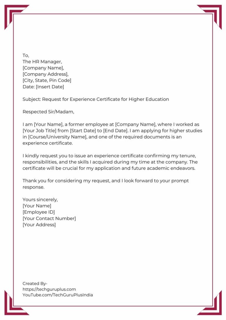 Application for Requesting Experience Certificate [5 Format]