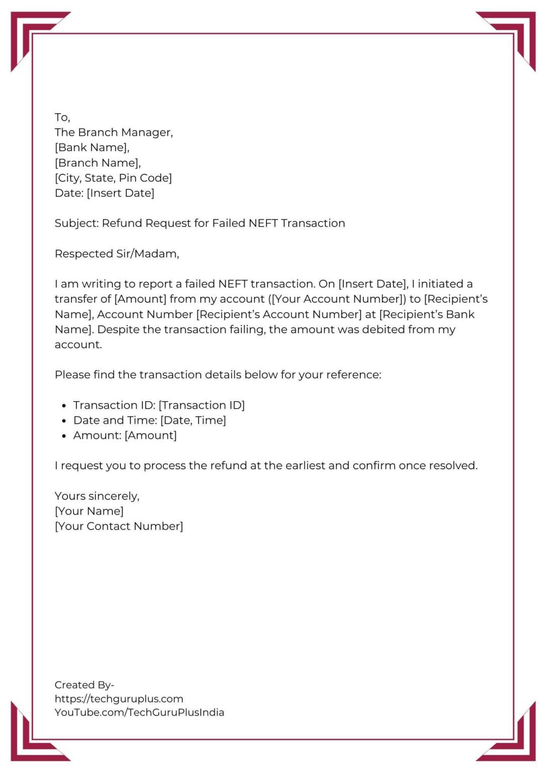 Application for Reporting Failed IMPS/NEFT/RTGS Transaction [5 format]