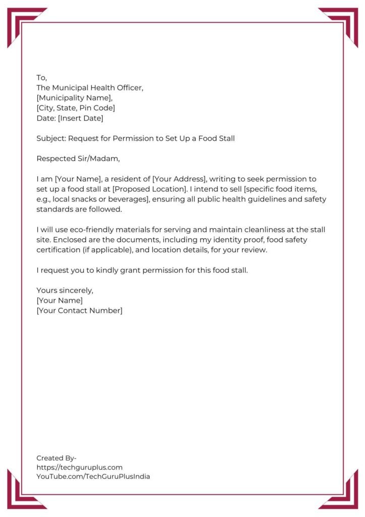 Application for Permission to Set Up a Street Vendor Stall [5 Format]
