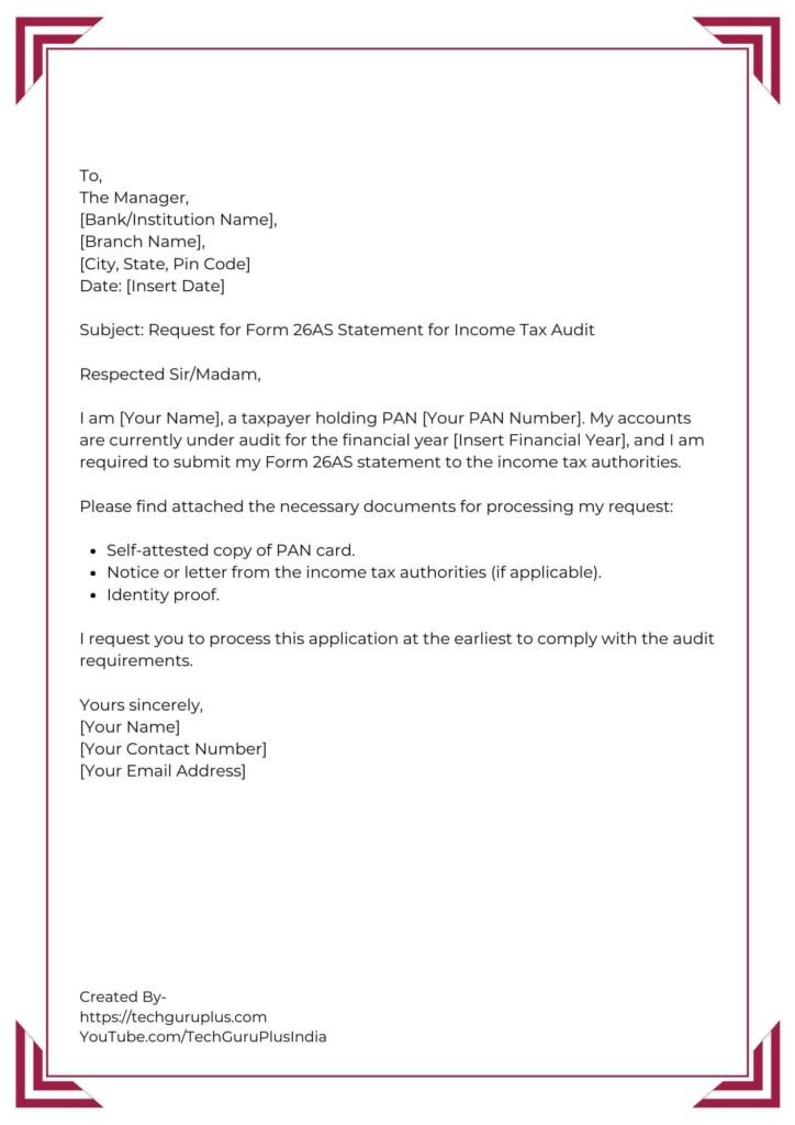 Application for Form 26AS Statement for Income Tax Purposes [5 Format]