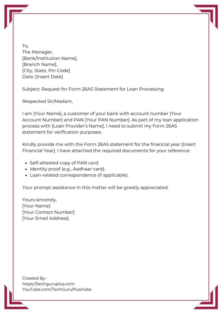 Application for Form 26AS Statement for Income Tax Purposes [5 Format]