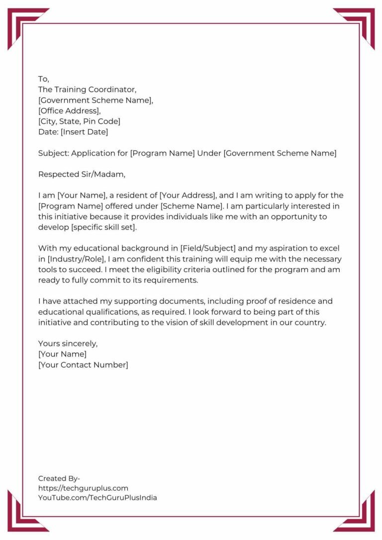 Application for Changing Class Section of School/College [5 Format]