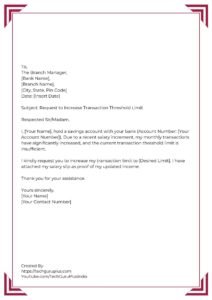 Application for Increasing Account Transaction Threshold Limit [5 Format]