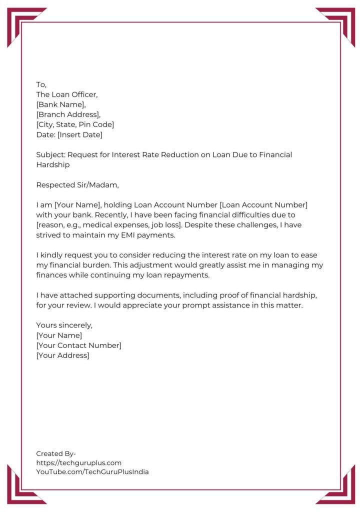 Application for Interest Rate Reduction on Loan [5 Format]
