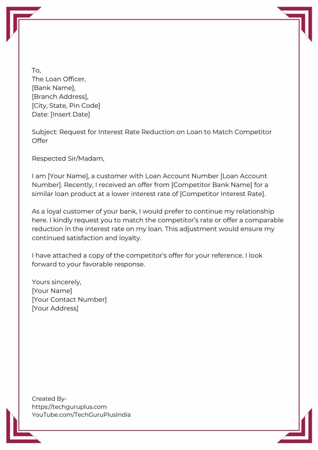 Application for Interest Rate Reduction on Loan [5 Format]