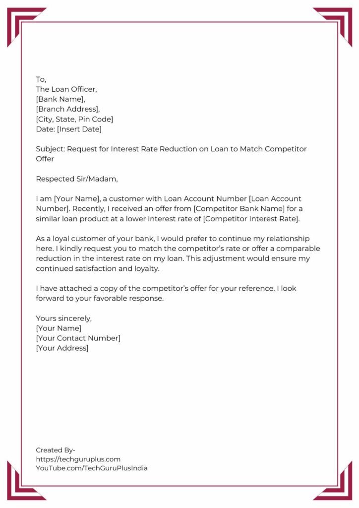 Application for Interest Rate Reduction on Loan [5 Format]