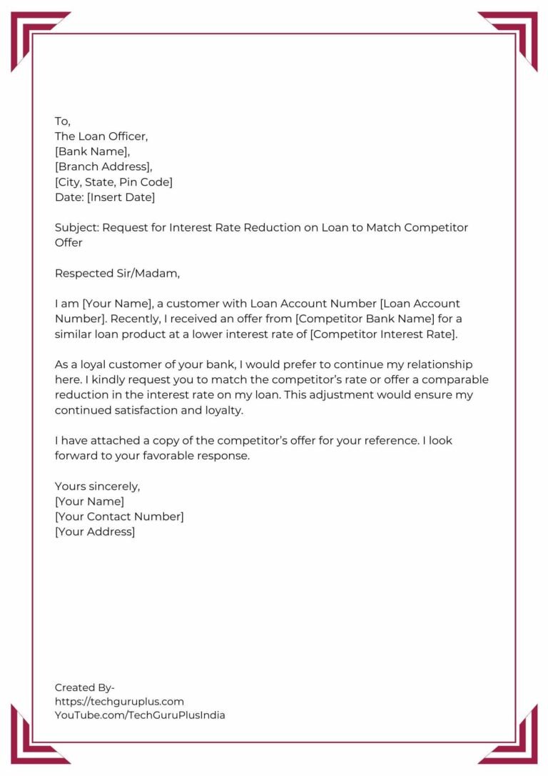Application for Interest Rate Reduction on Loan [5 Format]
