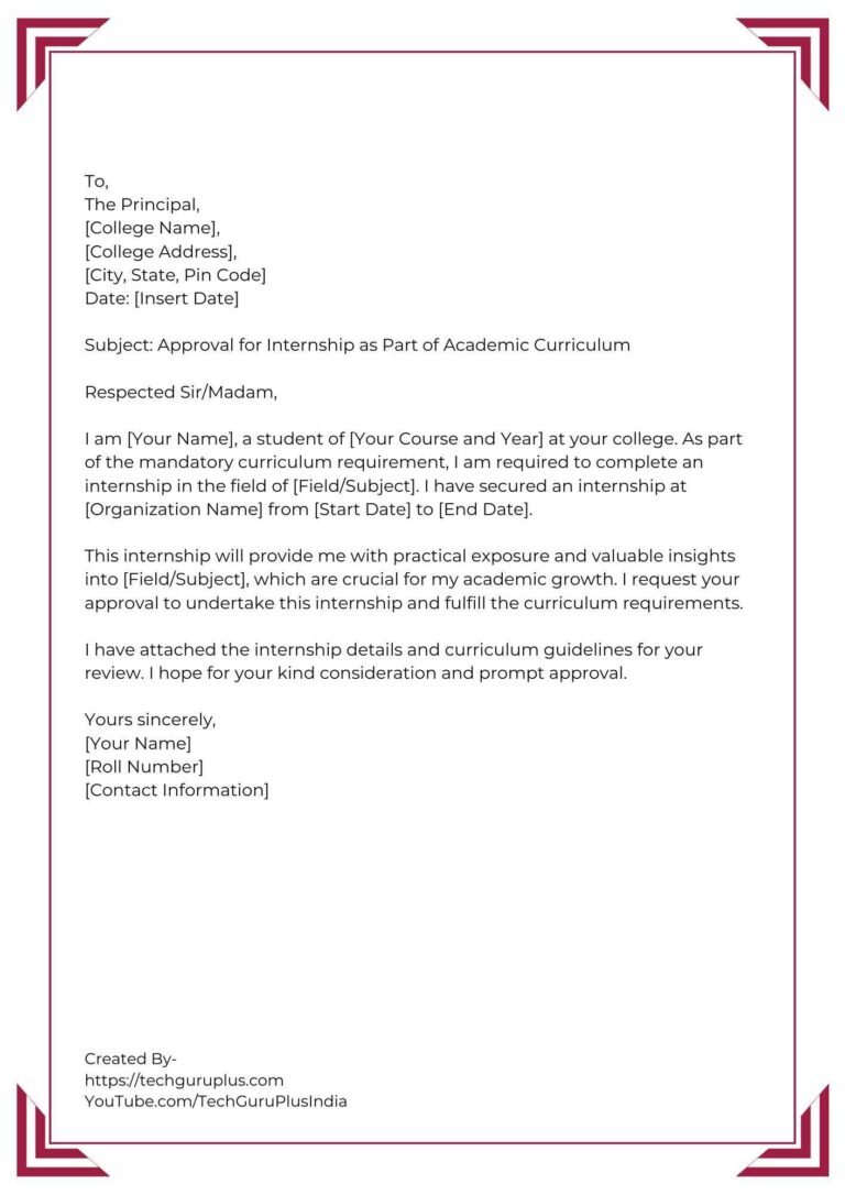 Application for Internship Approval from College [5 Format]