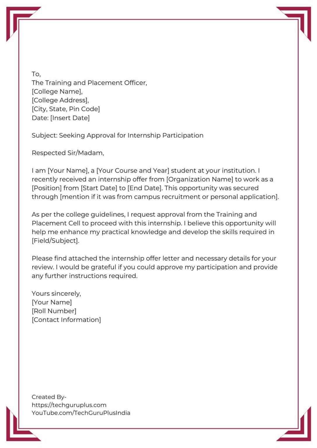 Application for Internship Approval from College [5 Format]