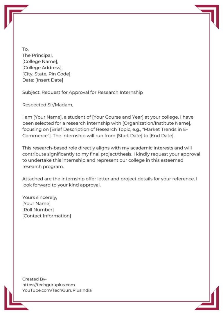 Application for Internship Approval from College [5 Format]