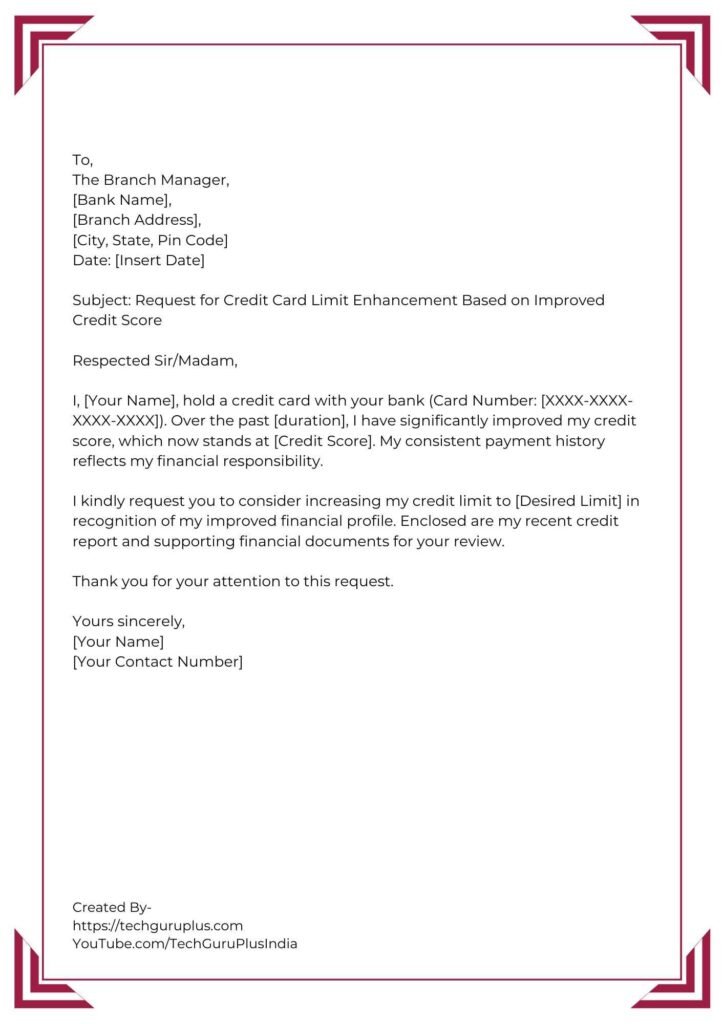 Application for Requesting a Credit Card Limit Increase [5 Format]