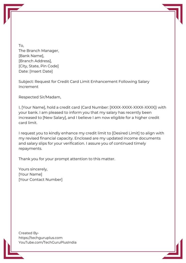 Application for Requesting a Credit Card Limit Increase [5 Format]