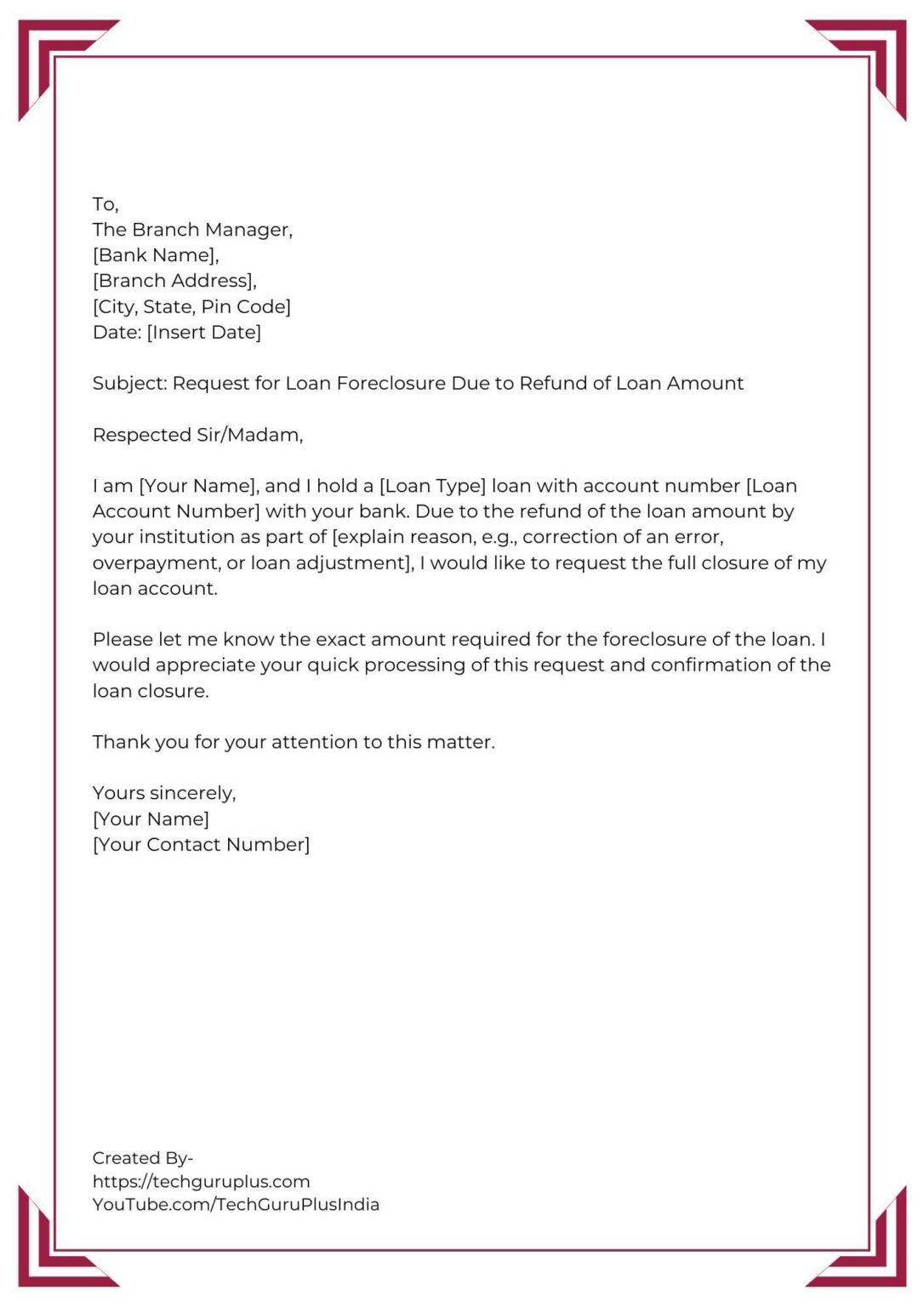 Application for Loan Foreclosure or Early Repayment [5 Format]